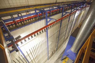 China Full-automatic Electrostatic Spraying PP Booth Upper Computer Vertical Powder Coating Line Of Aluminium Profiles for sale