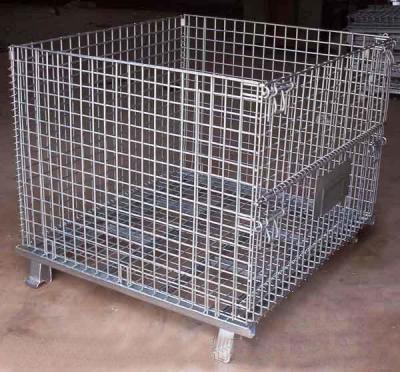 China foldable lockable wire mesh transport metal storage wire mesh pallet cage Stackable Folding Metal Wire Mesh Storage Cage for sale