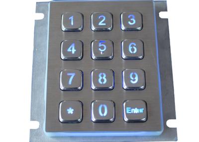 China Illuminated 12 Keys Metal Keypad Customized Blue Backlit 4x3 2.0mm Long Stroke for sale