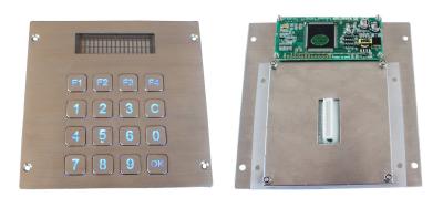 China 16 keys blue backlight stainless steel keypad with LCD screen for panel mounting for sale