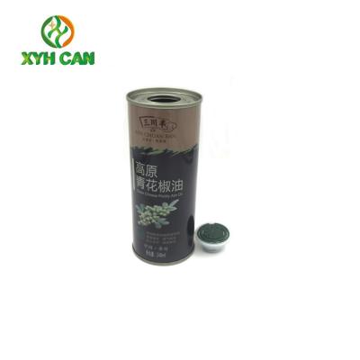 China Size 250ml  Glossy Lamination Printing Slim Recyclable Metal Round Tin Box for Sesame oil for sale