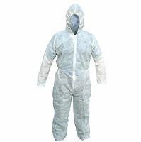 China Latex Free Disposable Protective Clothing Chemical Coverall Suit With Long Zipper for sale