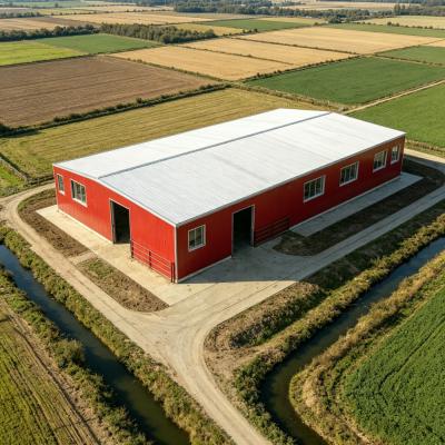 China Hot-dip Galvanized Steel Cow Barn 6-25m Span Wind Load 0.55 kN/m² Adjustable Roll-up Walls for sale