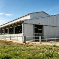 China Prefab Steel Structure Cow House Column-Free Ranch Cattle Barn 6-25m Span for sale