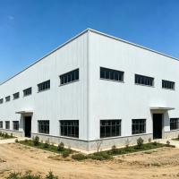 China Custom Steel Structure Warehouse 30m Span Fireproof Anti-Corrosion Prefab Logistics Center 500kg Load for sale