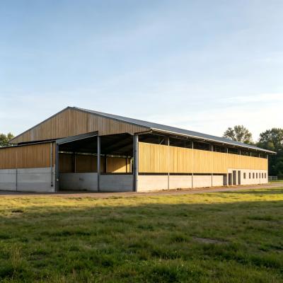 China Animal Welfare Focused Steel Frame Cow Barn with High Ceiling Design for Industrial Manufacturing Warehouse Shed Room for sale