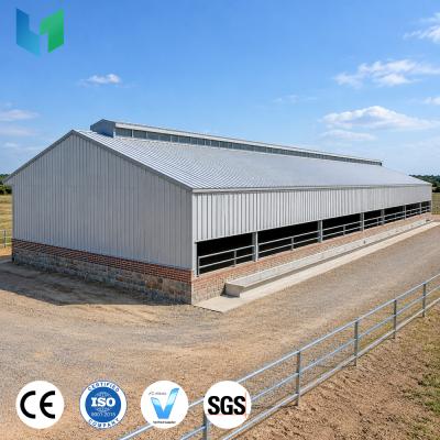 China Steel Structure Dairy Cow Shed Prefabricated Livestock Barn with Open Side Yards and Feed Bunk for Large Herd for sale