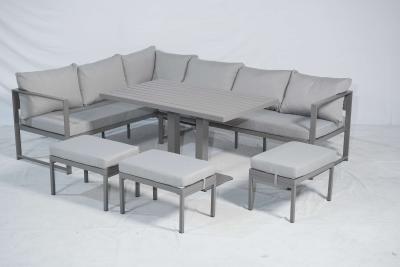 China Outdoor Aluminum L Sectional Sofa Set With Height Adjustable Dining Table, Patio Garden Conversation Furniture Set for sale