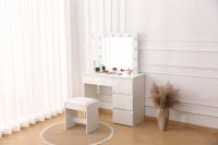 China French Style Vanity Table with Hollywood Bulb Mirror, Curved Leg Design, Multi-color Optional, Multiple Mirror Shapes Available, Comes with Drawers & Cushioned Stool, Bedroom Makeup Vanity Set for sale