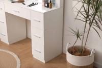 China French Style Vanity Table with Hollywood Bulb Mirror, Curved Leg Design, Multi-color Optional, Multiple Mirror Shapes Available, Comes with Drawers & Cushioned Stool, Bedroom Makeup Vanity Set for sale