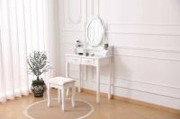 China French Style Vanity Table with Hollywood Bulb Mirror, Curved Leg Design, Multi-color Optional, Multiple Mirror Shapes Available, Comes with Drawers & Cushioned Stool, Bedroom Makeup Vanity Set for sale