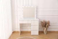 China French Style Vanity Table with Hollywood Bulb Mirror, Curved Leg Design, Multi-color Optional, Multiple Mirror Shapes Available, Comes with Drawers & Cushioned Stool, Bedroom Makeup Vanity Set for sale