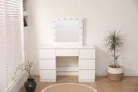 China French Style Vanity Table with Hollywood Bulb Mirror, Curved Leg Design, Multi-color Optional, Multiple Mirror Shapes Available, Comes with Drawers & Cushioned Stool, Bedroom Makeup Vanity Set for sale