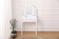 China French Style Vanity Table with Hollywood Bulb Mirror, Curved Leg Design, Multi-color Optional, Multiple Mirror Shapes Available, Comes with Drawers & Cushioned Stool, Bedroom Makeup Vanity Set for sale