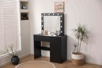 China French Style Vanity Table with Hollywood Bulb Mirror, Curved Leg Design, Multi-color Optional, Multiple Mirror Shapes Available, Comes with Drawers & Cushioned Stool, Bedroom Makeup Vanity Set for sale