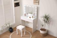 China French Style Vanity Table with Hollywood Bulb Mirror, Curved Leg Design, Multi-color Optional, Multiple Mirror Shapes Available, Comes with Drawers & Cushioned Stool, Bedroom Makeup Vanity Set for sale