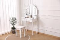 China French Style Vanity Table with Hollywood Bulb Mirror, Curved Leg Design, Multi-color Optional, Multiple Mirror Shapes Available, Comes with Drawers & Cushioned Stool, Bedroom Makeup Vanity Set for sale