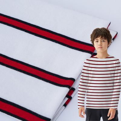 China 32S Double Yarn Striped Cotton Fabric 145-167cm Width 220-230g Weight for T-Shirt Manufacturing for sale