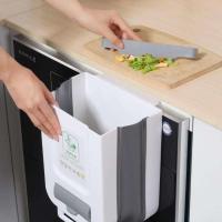 China Hanging Foldable Bin Folding Small Kitchen Trash Can Hanging Trash for sale