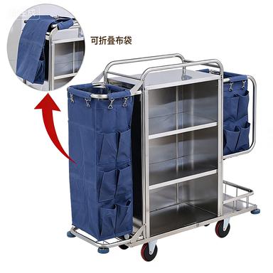 China Heavy Duty Hotel Cleaning Cart Multi-Function Housekeeping Trolley with Hanging Bag for Linen Supply for sale