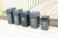 China Commercial Swing-Top Waste Bin with HDPE Plastic and Self-Closing Swing Lid for Multiple Capacities for sale
