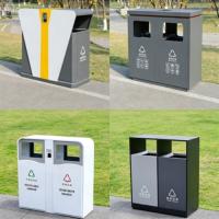 China Custom Stainless Steel Trash Can With Logo Printing And Dual Compartment For Outdoor Commercial Waste Bins for sale