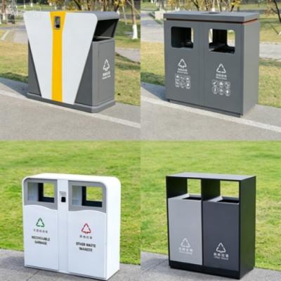 China Custom Stainless Steel Trash Can With Logo Printing And Dual Compartment For Outdoor Commercial Waste Bins for sale