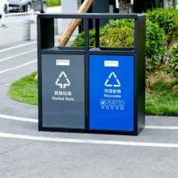 China Custom Stainless Steel Trash Can With Logo Printing And Dual Compartment For Outdoor Commercial Waste Bins for sale
