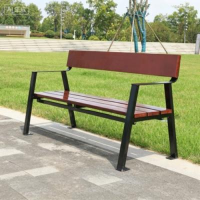 China Outdoor Metal Frame Park Bench With Backrest , Wood Slat Patio Garden Bench for sale