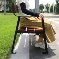 China Outdoor Metal Frame Park Bench With Backrest , Wood Slat Patio Garden Bench for sale