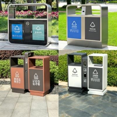 China Custom Made Stainless Steel Waste Sorting Bin, Dual Compartment Recycle Trash Can for Outdoor for sale