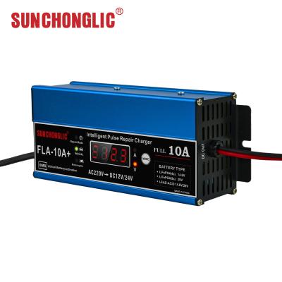 China FLA-10A+ 10A Smart Lithium Battery Charger with Pulse Repair Technology for 12V/24V LiFePO4 and Lead-Acid Batteries for sale