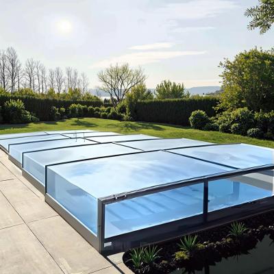 China Customizable Automatic Solar Electric Retractable Safety Cover for Home Villa Hotel Apartment Park Tempered Glass Flat Slant for sale