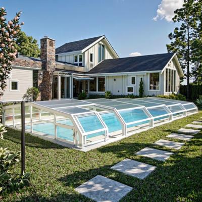 China Automatic Retractable Electric Sunroom for Flat Hotels Villas & Apartments Contemporary Design Tempered Glass Roof Pool Cover for sale