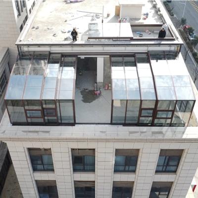 China Electric Motorized Retractable Sun Room with 6063-T5 Aluminum Alloy and Laminated Tempered Glass Roof for sale