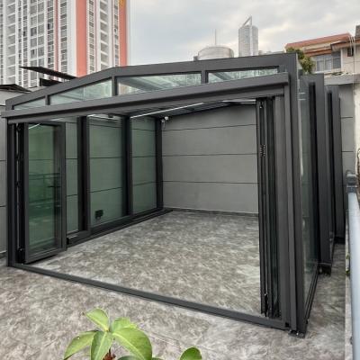 China Modern Outdoor Retractable Garden Sliding Solarium Tent Glass Panels Solar Roof Sunrooms Aluminium Residential Park Hall for sale