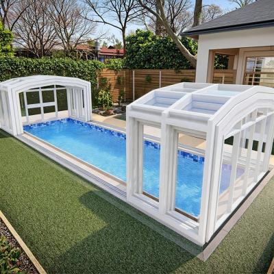China Customizable Automatic Solar Electric Swimming Pool Safety Cover Retractable Dome Hard Roof for Villas Hotels Apartments for sale