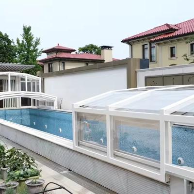 China Automatic Winter Solar Deck Swimming Pool Cover Contemporary Motorized Slant Polygon for Parks Courtyards Grounded Grounds for sale