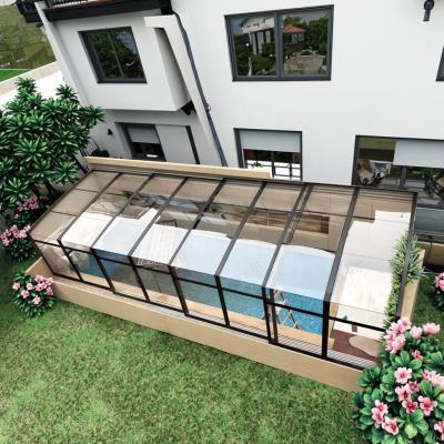 China Direct Factory Sale Tempered Retractable Glass Swimming Pool Cover Transparent Telescopic Roof for Apartment Park Courtyard Flat for sale