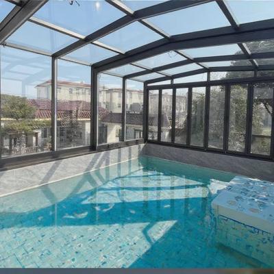 China Retractable Automatic Swimming Pool Safety Cover Custom Dome Hard Pool Cover with Tempered Glass Hotel Park Use 5 Year Warranty for sale