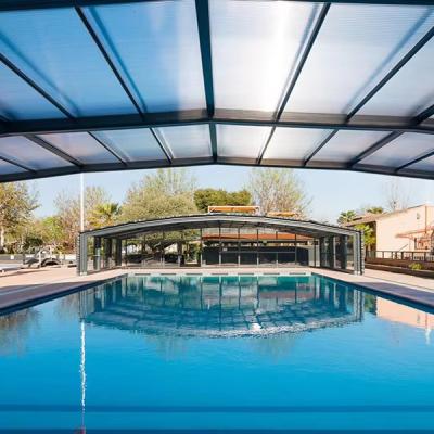 China Automatic Retractable Electric Sunroom for Flat Hotels Villas & Apartments Contemporary Design Tempered Glass Roof Pool Cover for sale