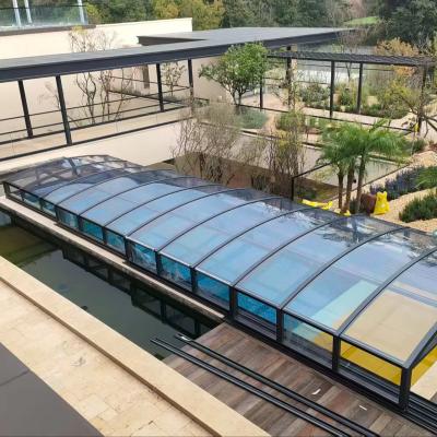 China Modern House Waterproof Outdoor Sunroom Swimming Pool Cover Durable Aluminum Retractable Enclosure System Flat Roof for Parks for sale