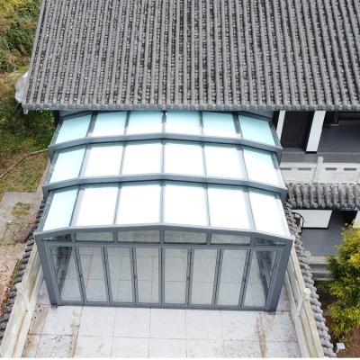 China Factory Directly Sale Automatic Backyard Screen Skylight Outdoor Garden Extendable Retractable Glass Mobile Sunroom for sale
