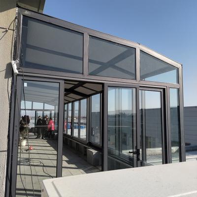 China Contemporary Modern Aluminum Conservatory Slant Retractable Glass Sliding Walls for Park Polygon Apartment Tempered Glass for sale