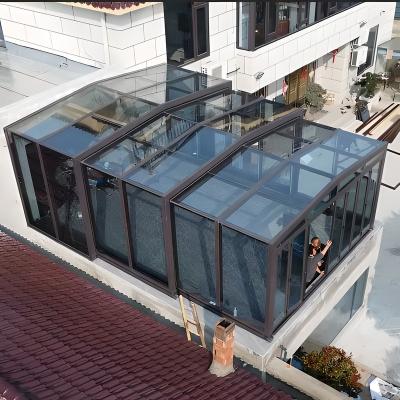 China Automatic Retractable Contemporary Design UV Resistant Waterproof Aluminum Sunroom for Outdoor Patio Garden Park Courtyard for sale