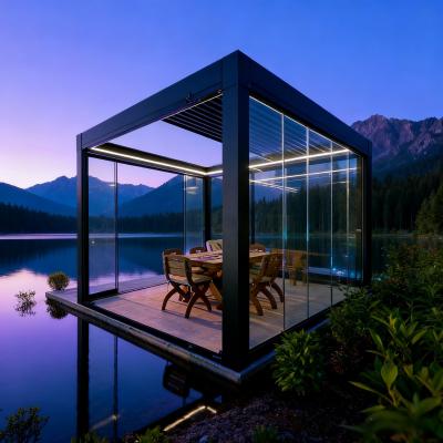 China Modern Design Outdoor Garden Patio Bioclimatic Louver Roof Waterproof Aluminium Electric Retractable Pergola Pavilion Style for sale