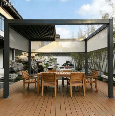 China Louvered Aluminum Waterproof Eco-Friendly Powder Coated Canopy Backyard Motorized Pavilion Windproof Sunshade Pergolas Terrace for sale