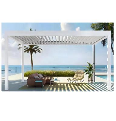 China Aluminum Garden Gazebo Pergola Wall Mount with Screen Louver Roof Waterproof Gazebo for sale
