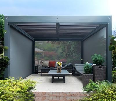 China 2025 New Gray Outdoor Aluminum Louvered Roof Waterproof Garden Patio Pavilion with Pergola Arch Arbour Cover for sale