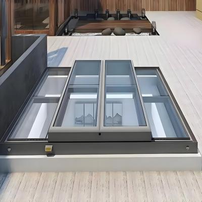 China Villa Insulated Aluminum Double Layer Low-e Tempered Glass Wide Field of View Electric Parallel Sliding Skylight Smart Roof for sale